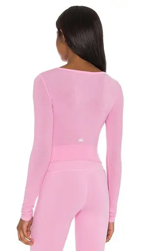 Alo Yoga Cover Long Sleeve Top In Pink - Parisian Pink | Editorialist